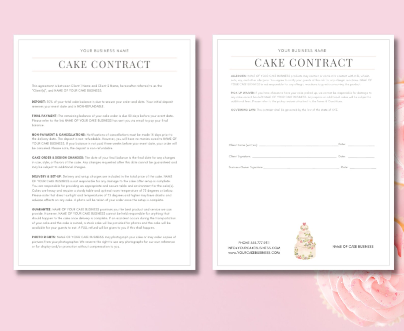 Cake Contracts Templates Wedding Cake Form Cake Sketch - Etsy