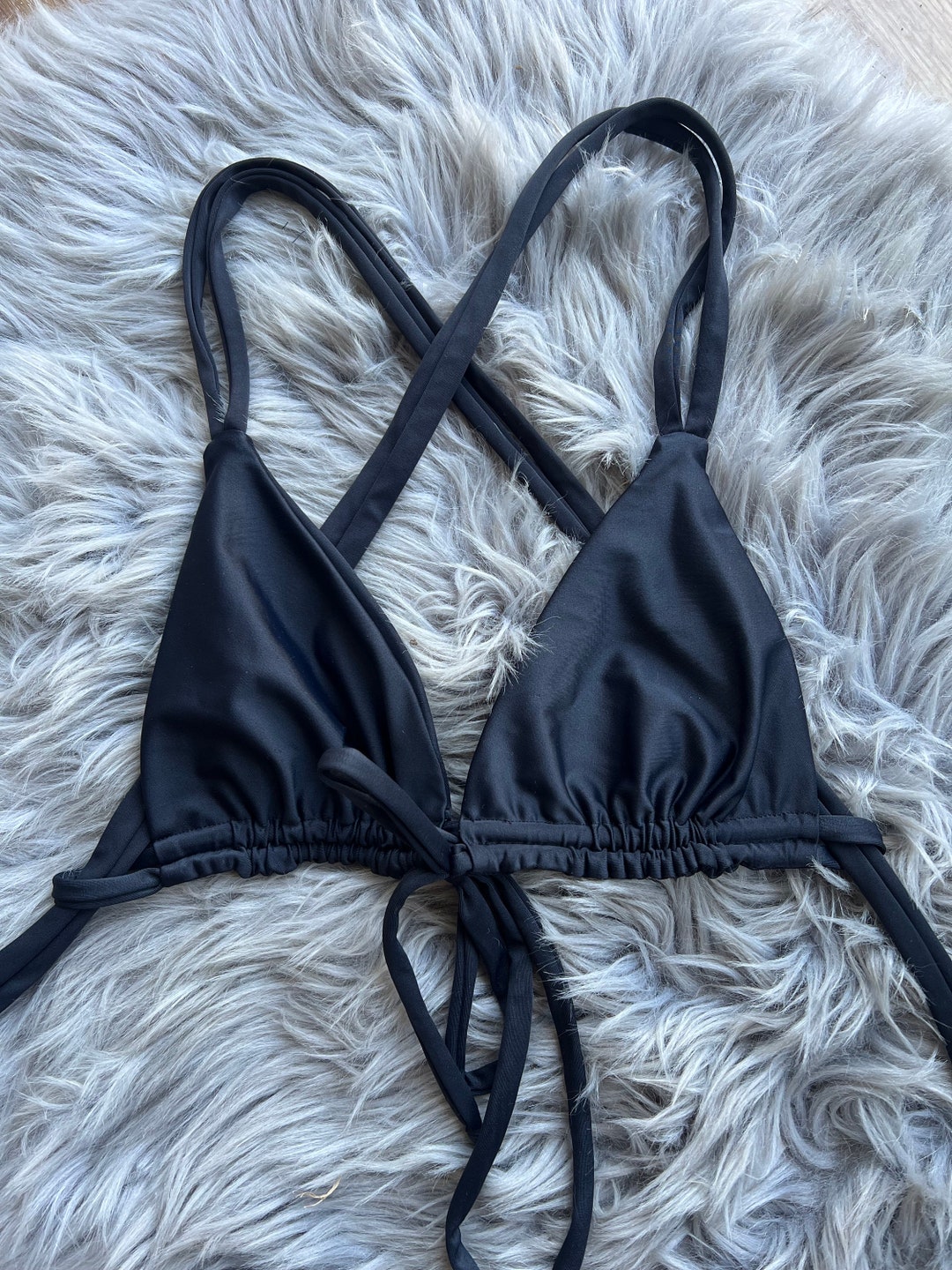 Black Front Tie Triangle Top - Etsy