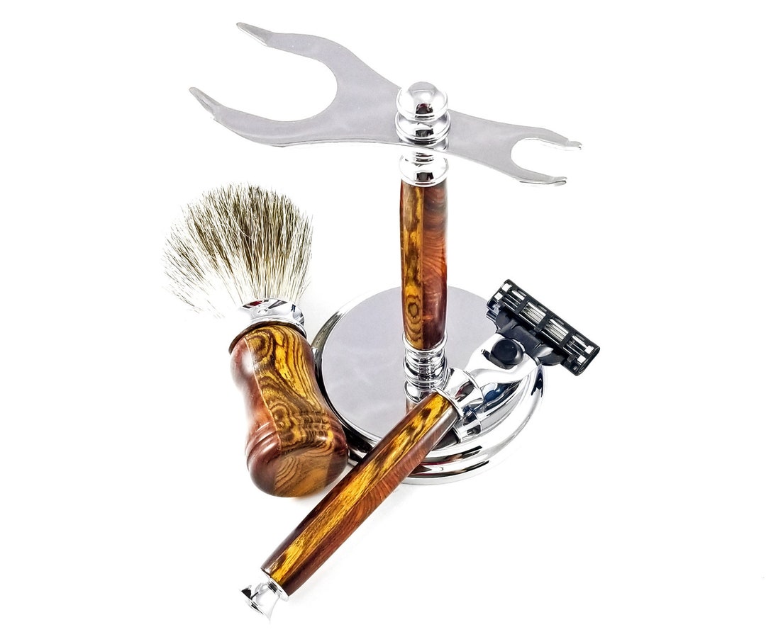 Classic Mach 3 Razor Shaving Set With Chrome Finish and Badger Hair ...
