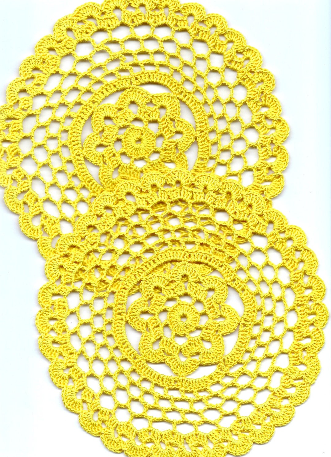 Set of Two Yellow Crochet Doilies: Pineapple Lace, 7.5" Wedding Decor ...