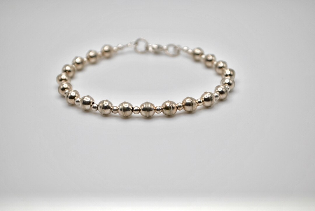 Bench Beads Bracelet – Sterling Silver Navajo Pearl Style, Seamed Beads ...