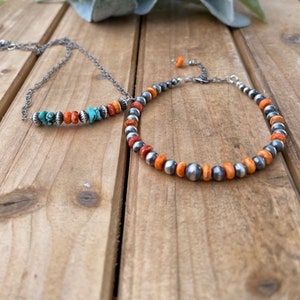 Navajo Pearl and Shiny Oyster Bead Bracelet (red or Orange) - Southwestern Elegance ...