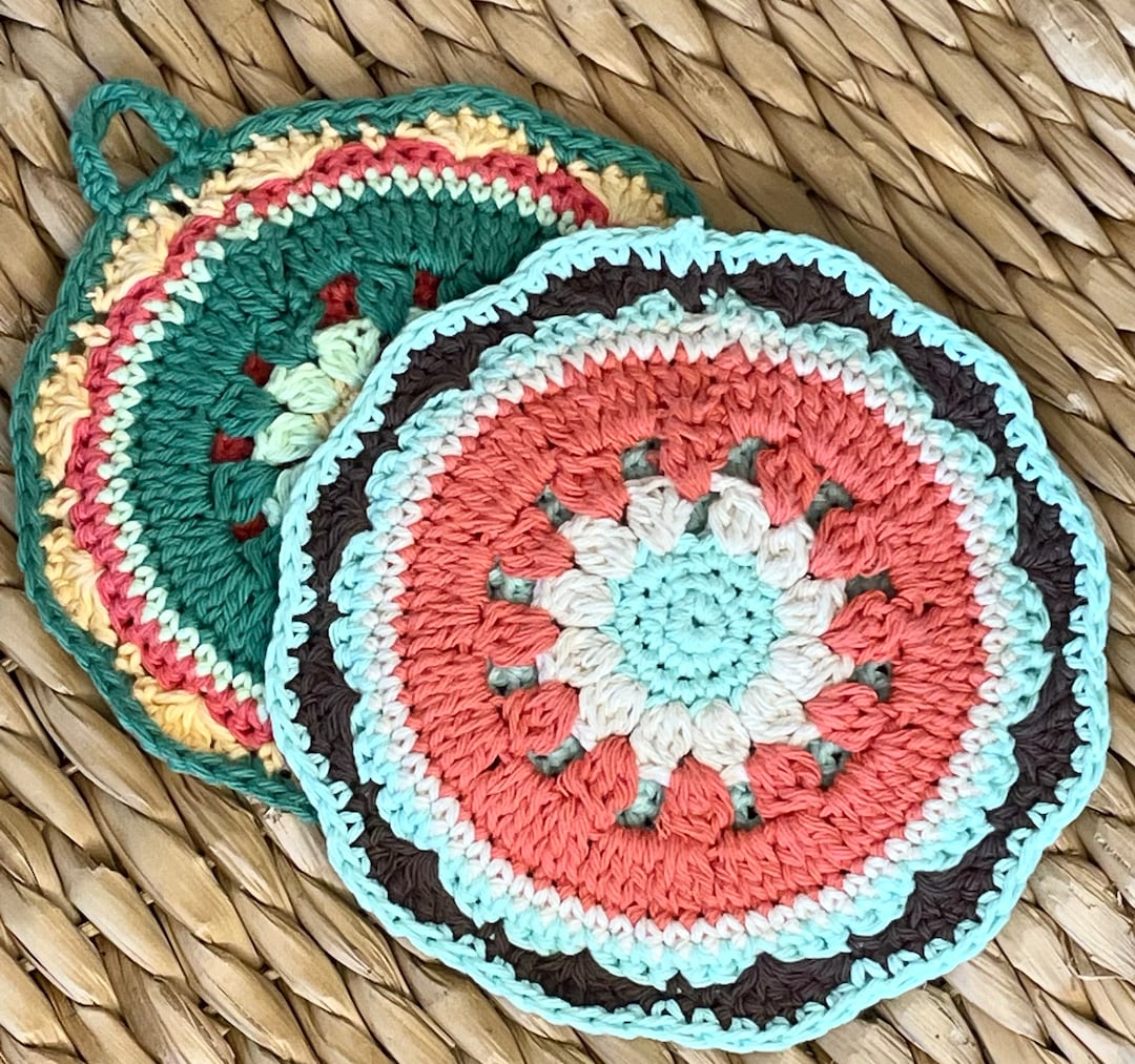 Floral Wheel Potholder Pattern - Crochet Potholder Pattern - Vintage ...