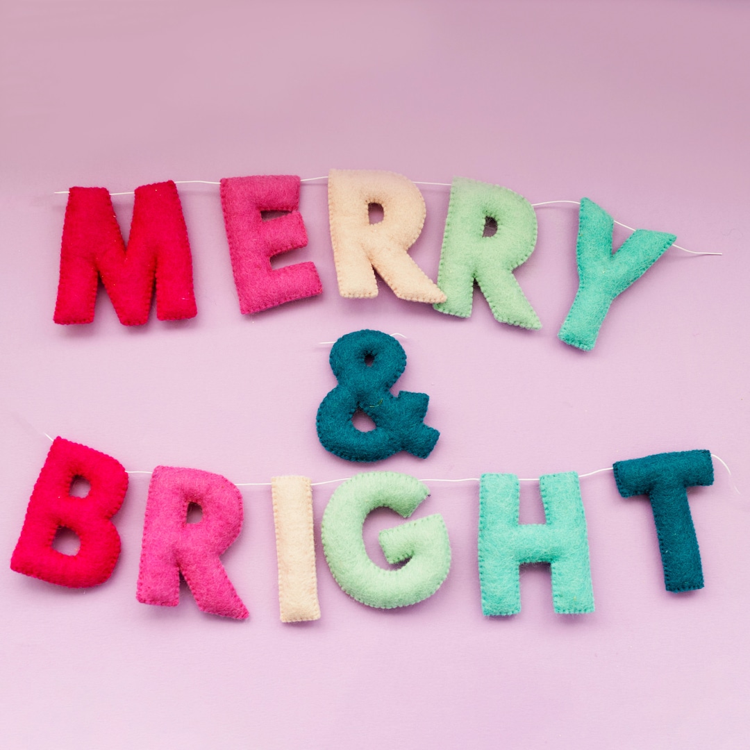 Merry & Bright Letter Garland- Christmas, Christmas Gifts, Felt ...