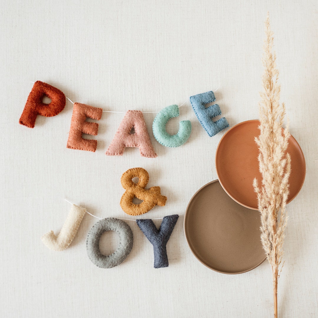 Felt Christmas Garland – Peace & Joy Holiday Banner, Wool Bunting - Etsy
