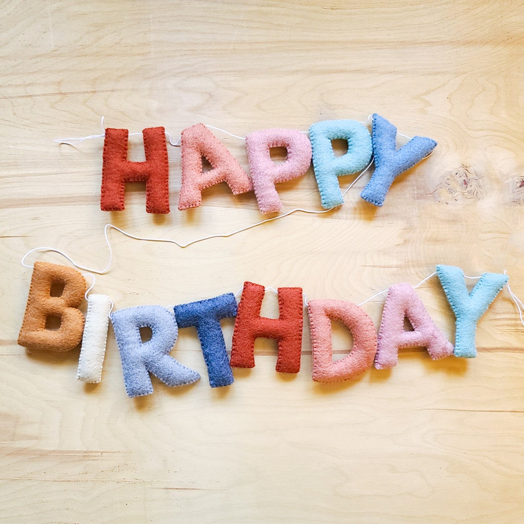 Neutral Earth Tone Wool Felt Happy Birthday Garland - Etsy