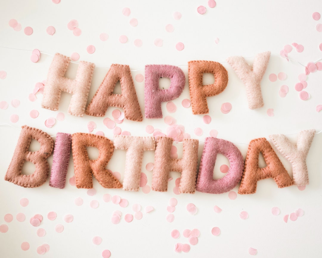 Pink Wool Felt Happy Birthday Garland, Party Decor - Etsy UK