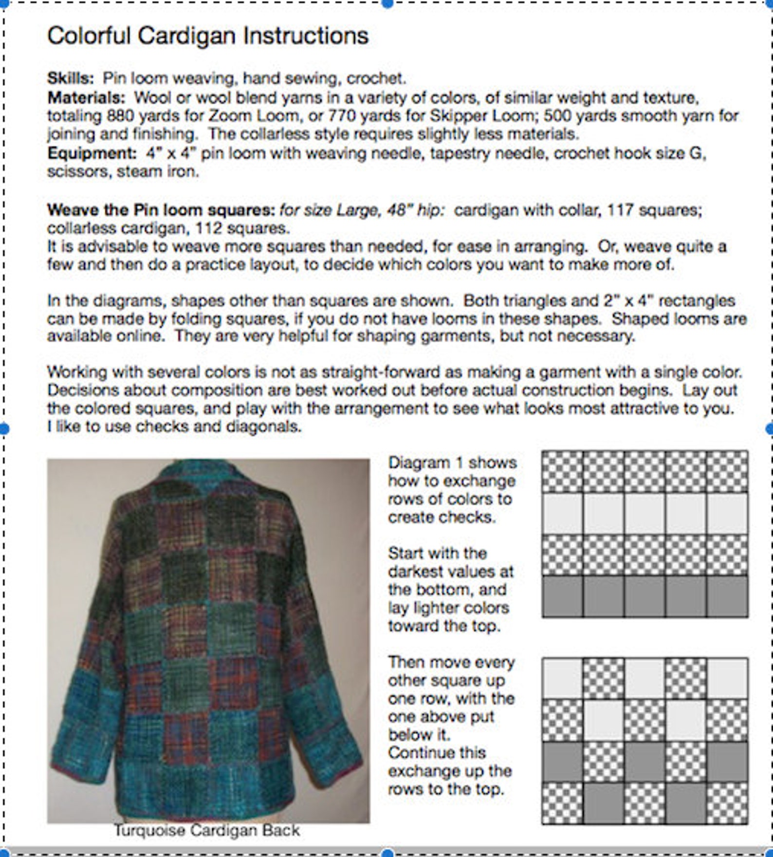 Pin Loom Weaving Pattern Pdf for a Colorful Cardigan, Two Styles ...