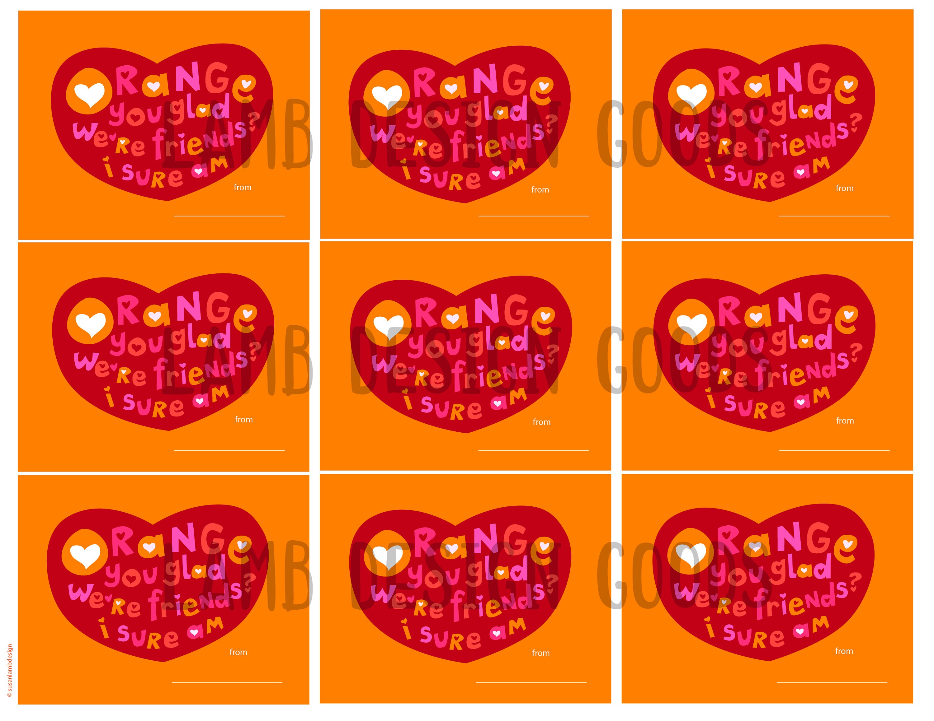 Orange You Glad Children's Valentines Cards downloadable - Etsy
