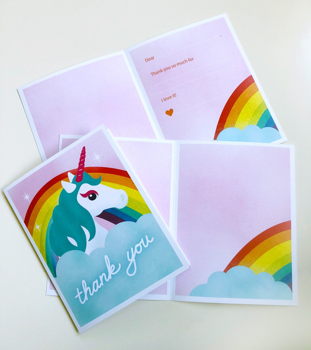 Rainbow Unicorn "fill-in-the-blank" Thank You Cards, Printable - Etsy