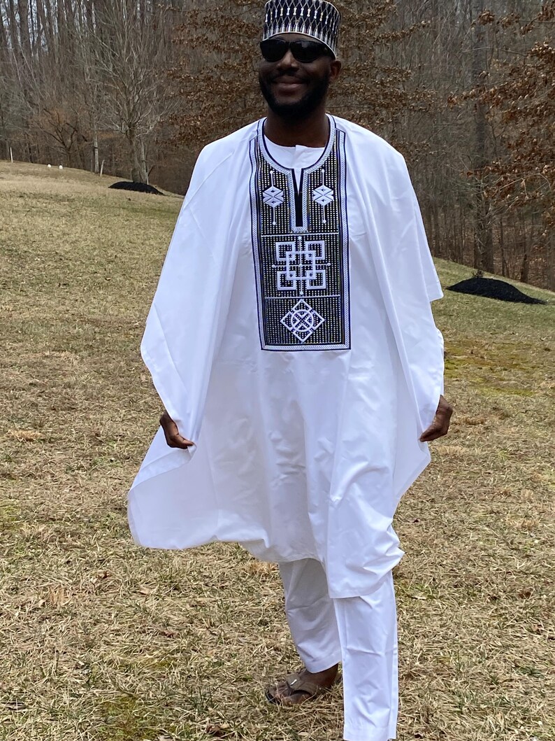 White African Agbada Suit for Men: Nigerian Wedding Outfit With Hat - Etsy