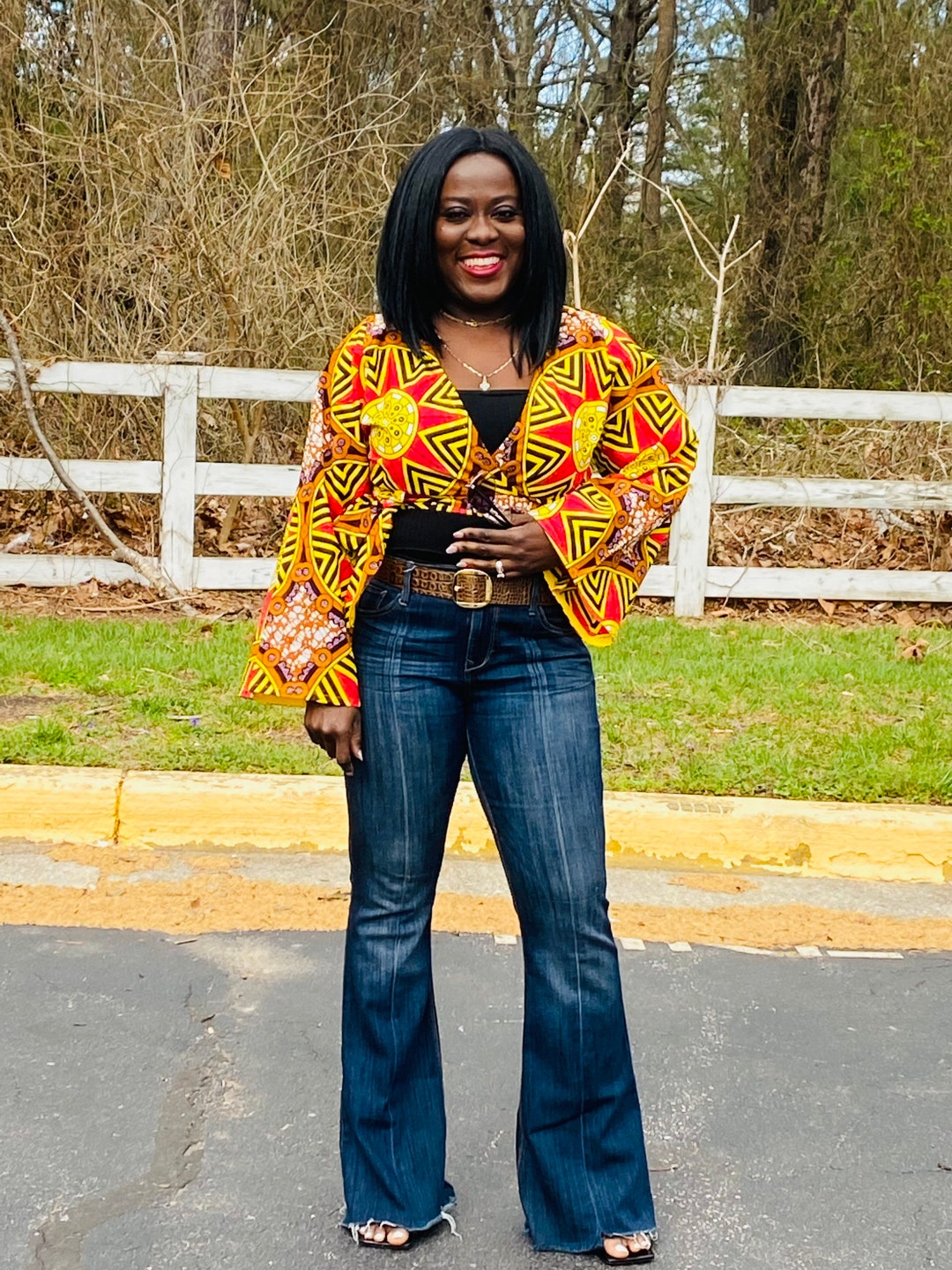 Ankara Crop Wrap Top: African Print Bell Sleeve Blouse - Etsy