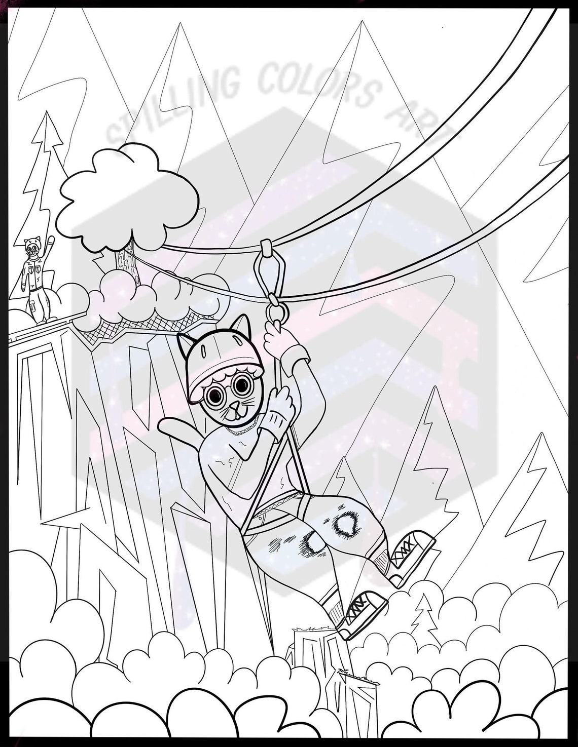 Theo the Cat Takes Friend Zip Lining Coloring Page - Etsy