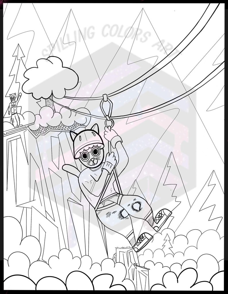 Theo the Cat Takes Friend Zip Lining Coloring Page - Etsy