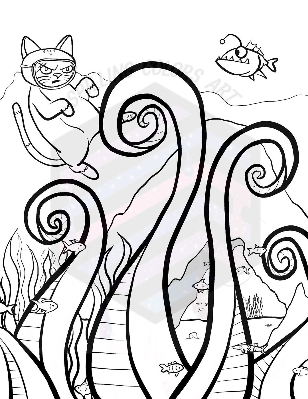 Theo the Cat Fights a Sea Monster - Etsy