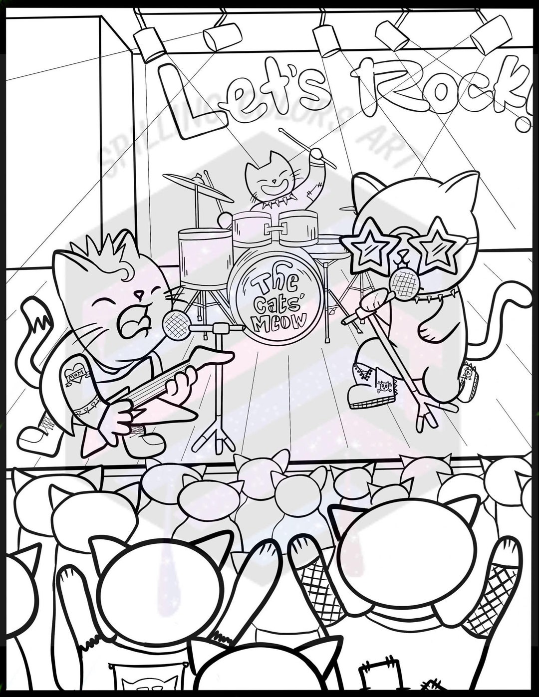 Theo the Cat Takes Friend to a Rock Concert Coloring Page - Etsy