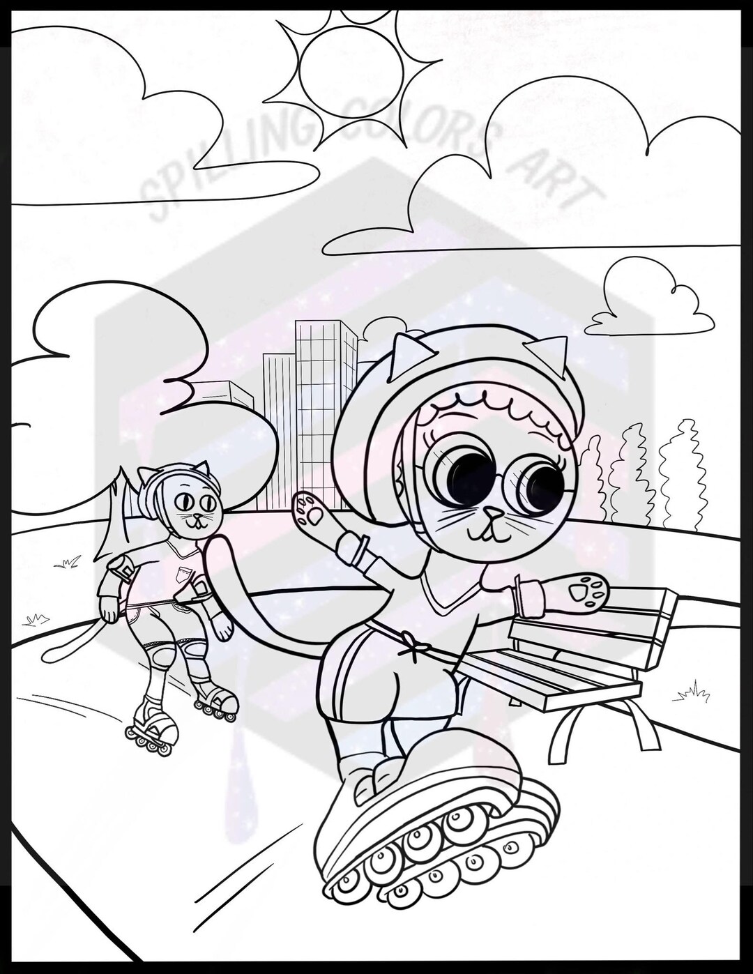 Theo the Cat and Friend Go Rollerblading Coloring Page - Etsy