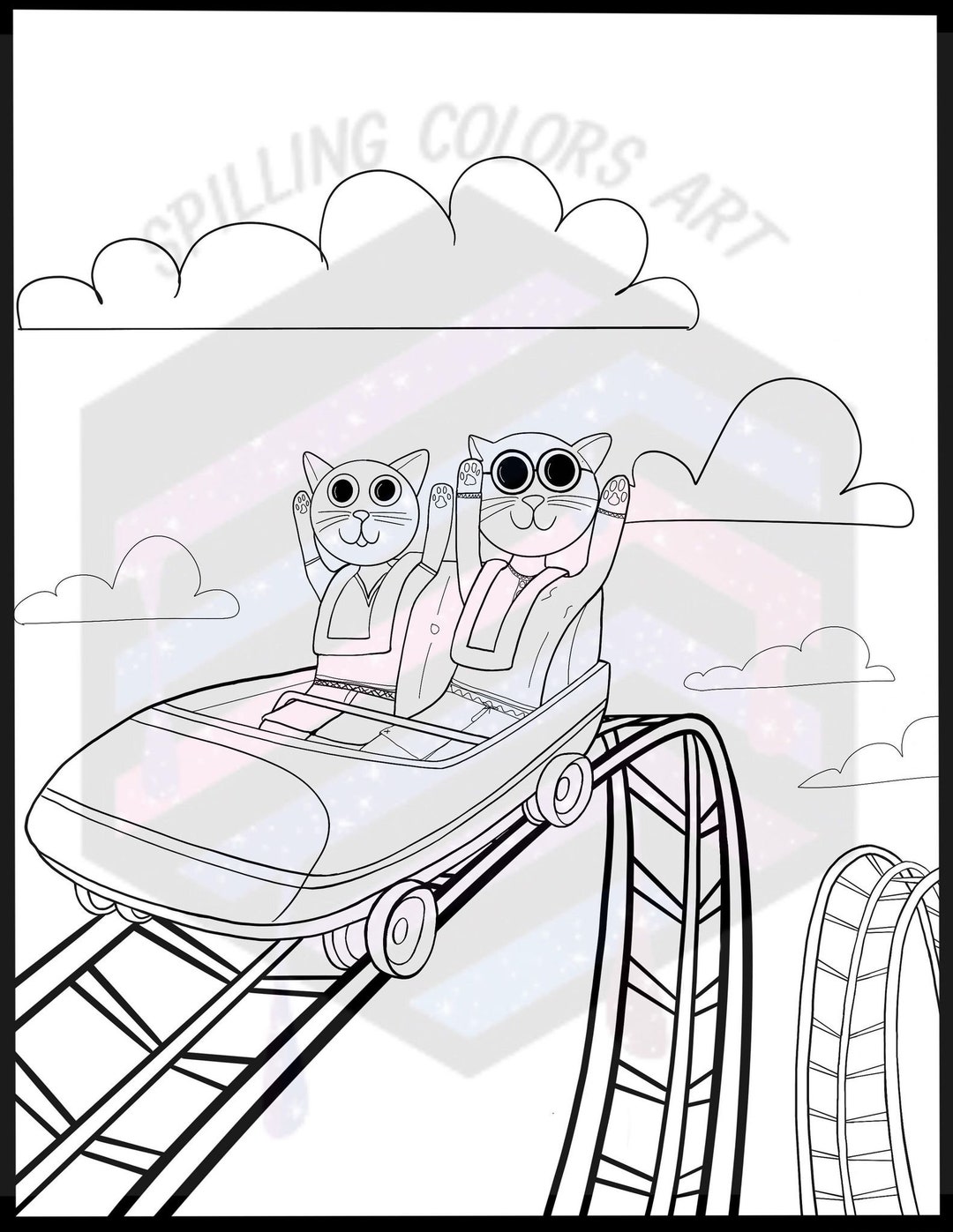 Theo the Cat and Friend Go on a Rollercoaster Coloring Page - Etsy
