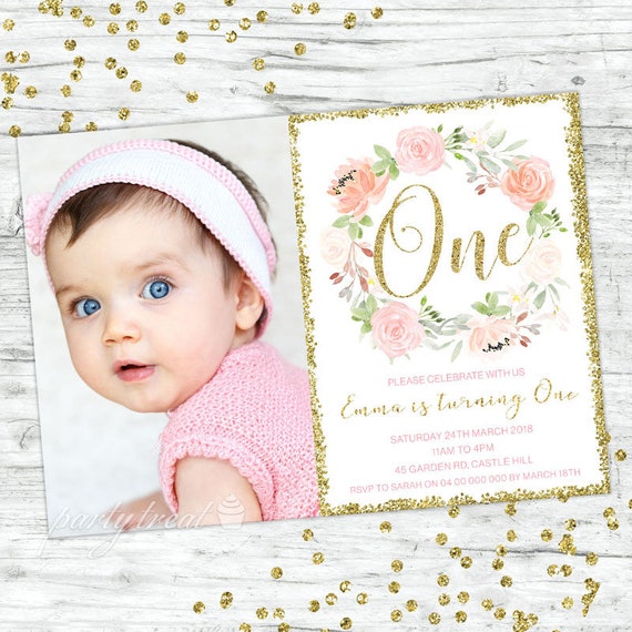1st Birthday Invitation First Birthday Invitation Gold Etsy