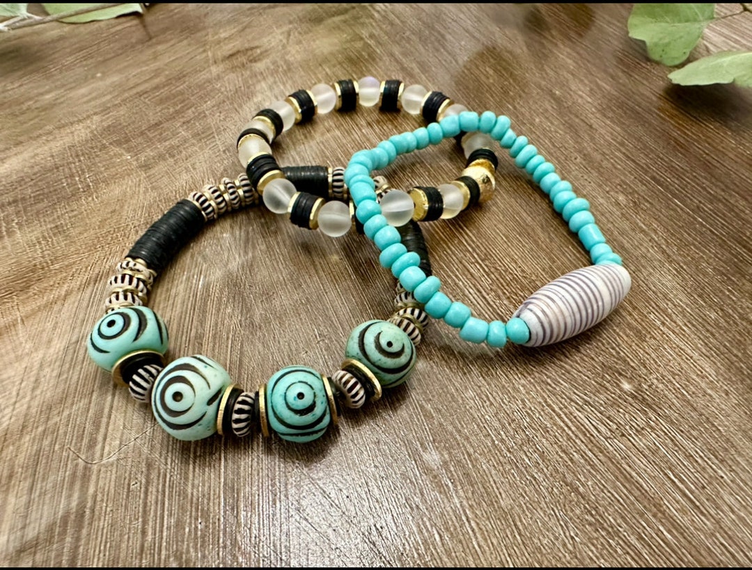 Stack of 3 Layering Bracelets. Made Uniquely With Handcarved, Vinyl ...