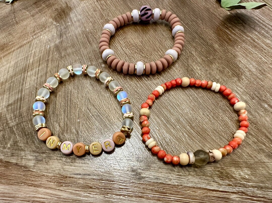 Stack of 3 Layering Bracelets. Made Uniquely With Wood, Natural Colored ...