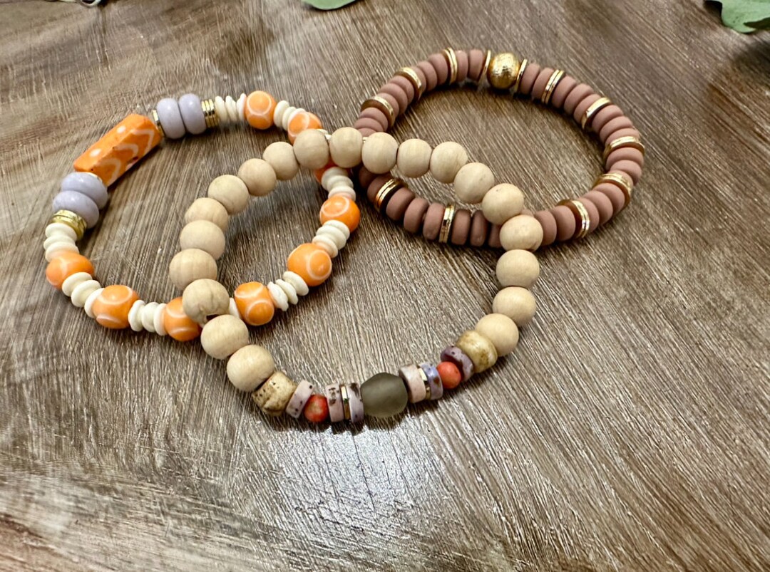 Stack of 3 Layering Bracelets. Made Uniquely With Wood, Handmade Global ...