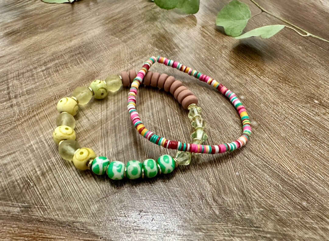 Stack of 2 Layering Bracelets. Made Uniquely With Wood, Natural Colored ...