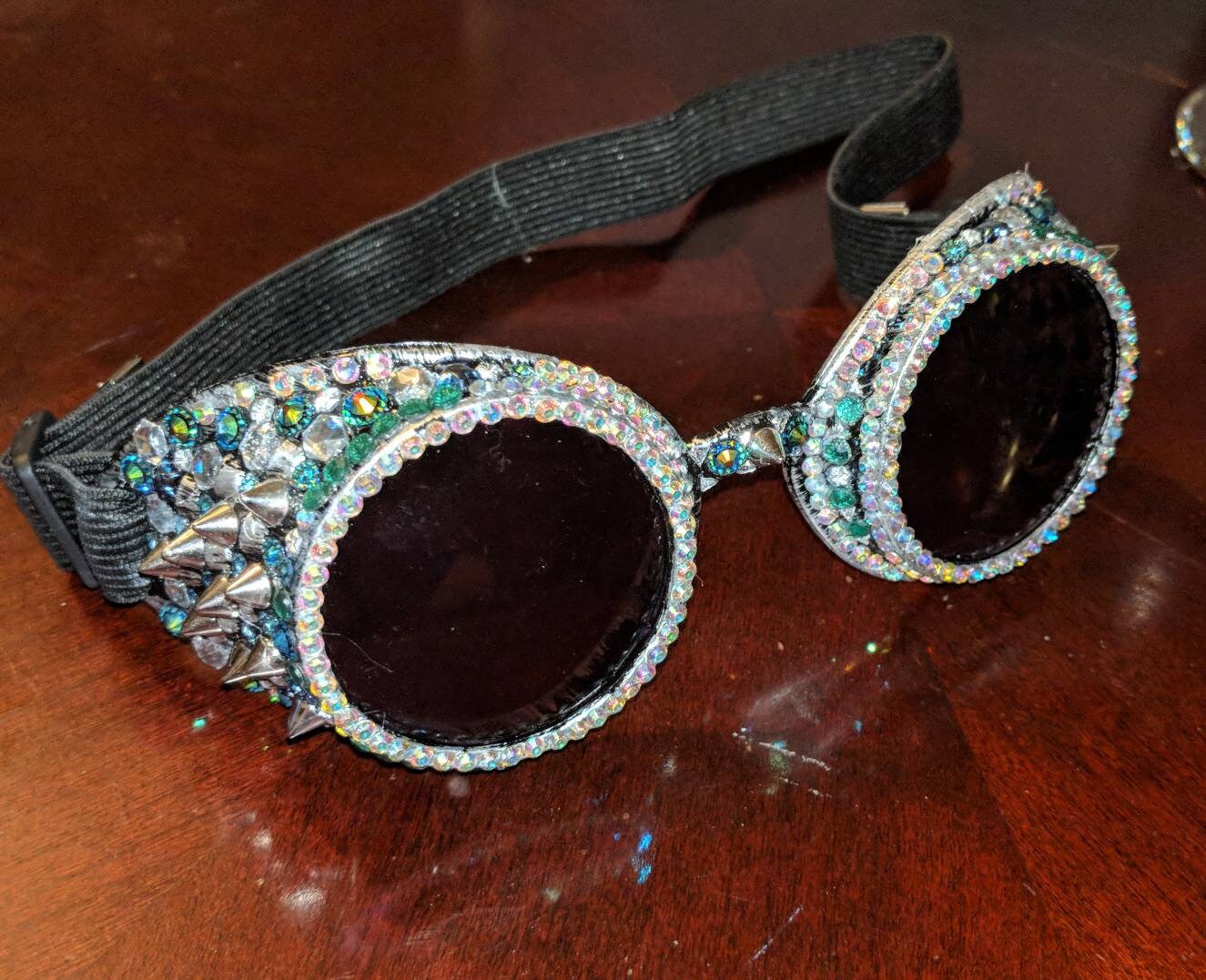 Green Silver Steampunk Cyberpunk Goggles Bedazzled Iridescent ...