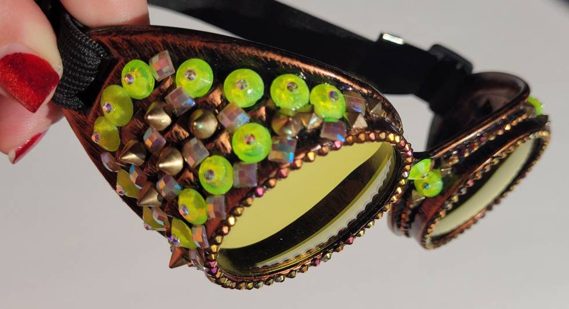 Steampunk Cyberpunk Cosplay Yellow Brushed Gold Spikes Bronze Neon ...