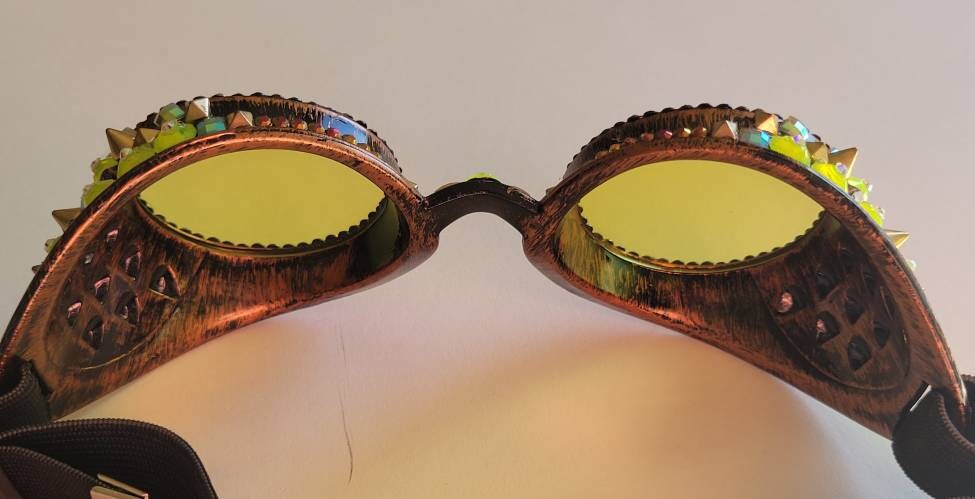 Steampunk Cyberpunk Cosplay Yellow Brushed Gold Spikes Bronze Neon ...