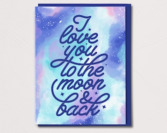 Valentine's Day Card I Love You to the Moon and Back - Etsy
