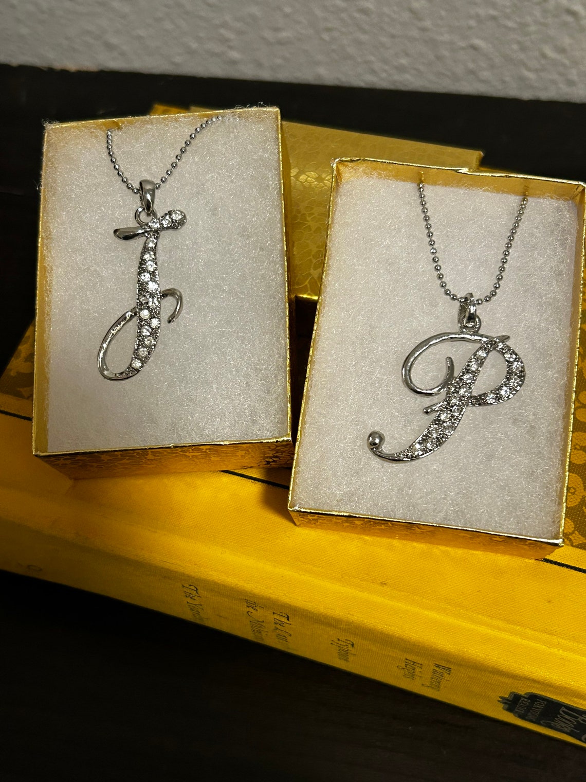 Vintage 1990s Rhinestone Initial Necklace: Silver Tone Letter (J or P ...