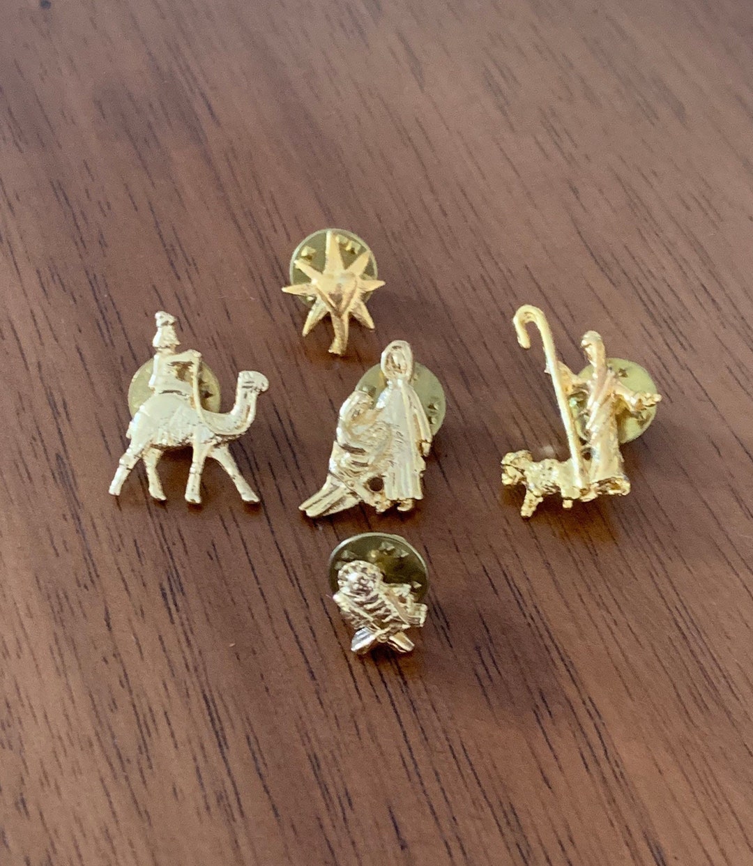 Christmas Pins/brooches Rare Vintage 1980s Nativity Pin Set Gold Tone ...