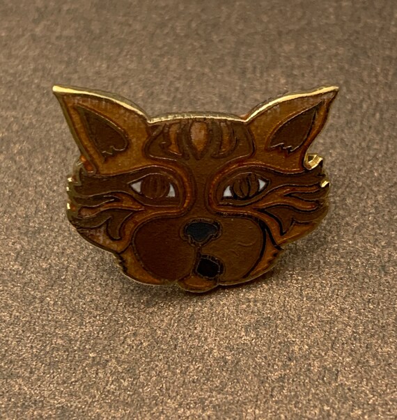Rare Vintage 1980s Orange Tabby Cat Enamel Pin Gold T… - Gem