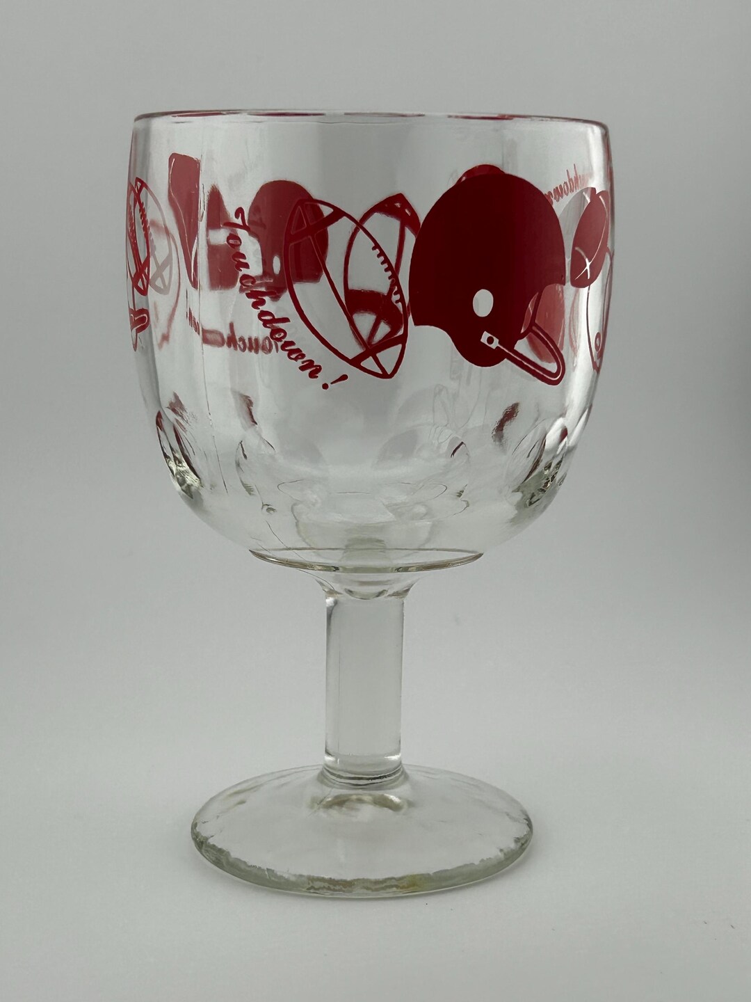 Vintage Heavy Glass Goblet Football Graphics and Thumbprint Design - Etsy
