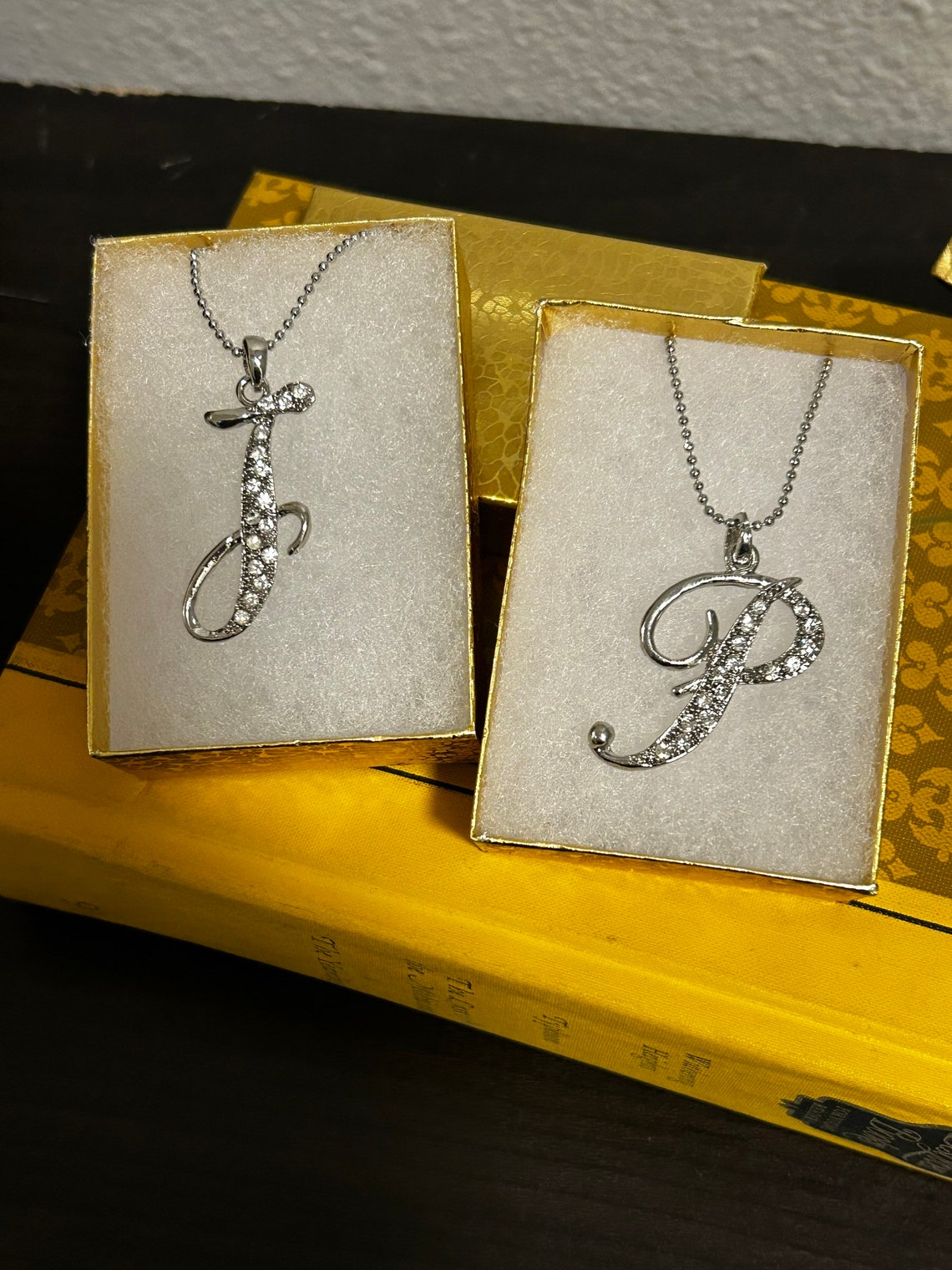 Vintage 1990s Rhinestone Initial Necklace: Silver Tone Letter (J or P ...