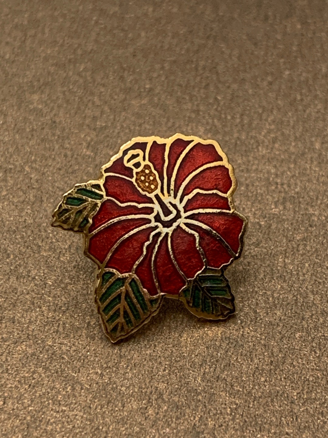 Hibiscus Flower Enamel Pin Gold Tone Rare Vintage 1980s New Old Stock ...
