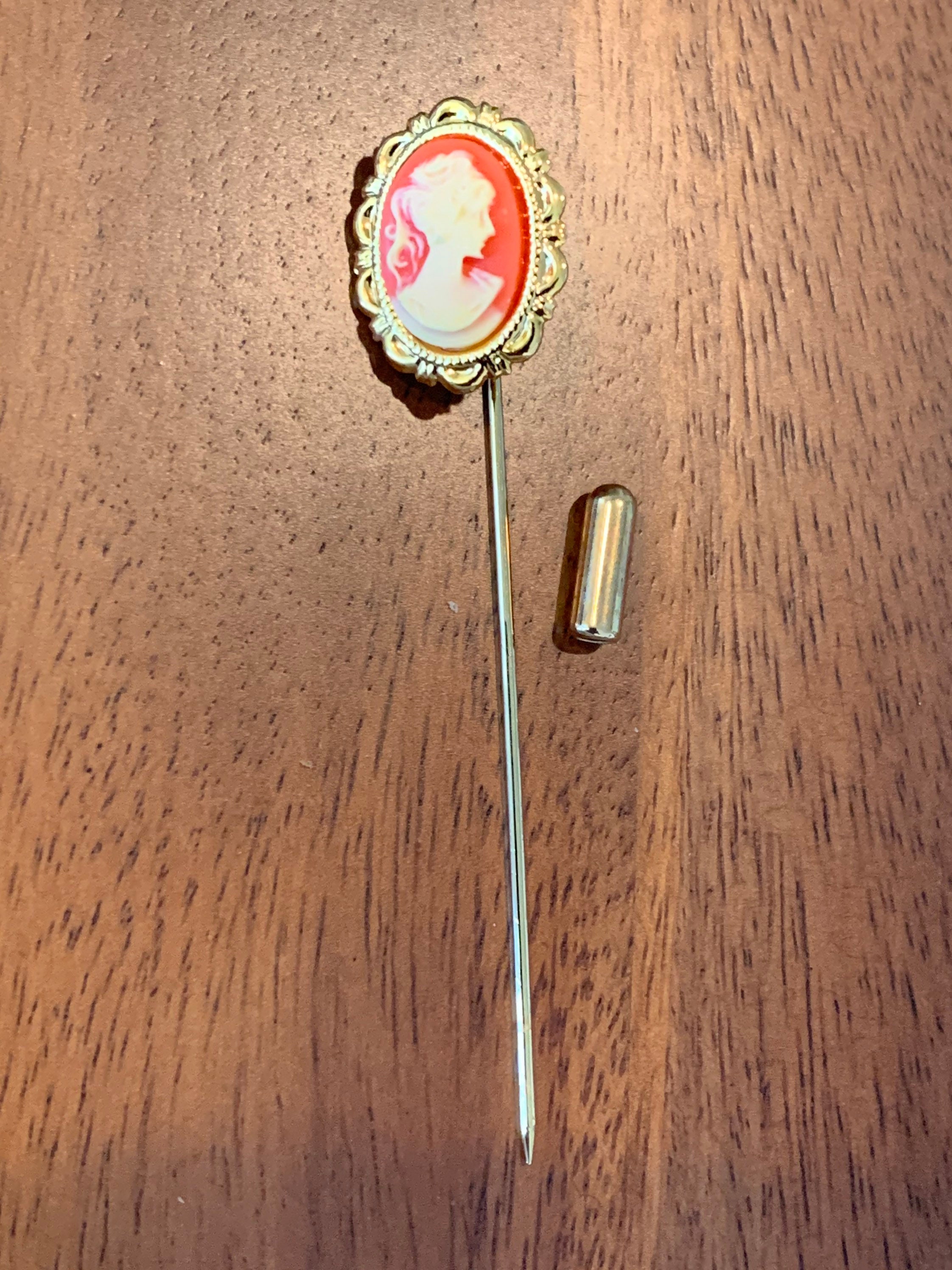 Vintage Cameo Hat Pin Gold Tone With Point Cover Etsy Uk