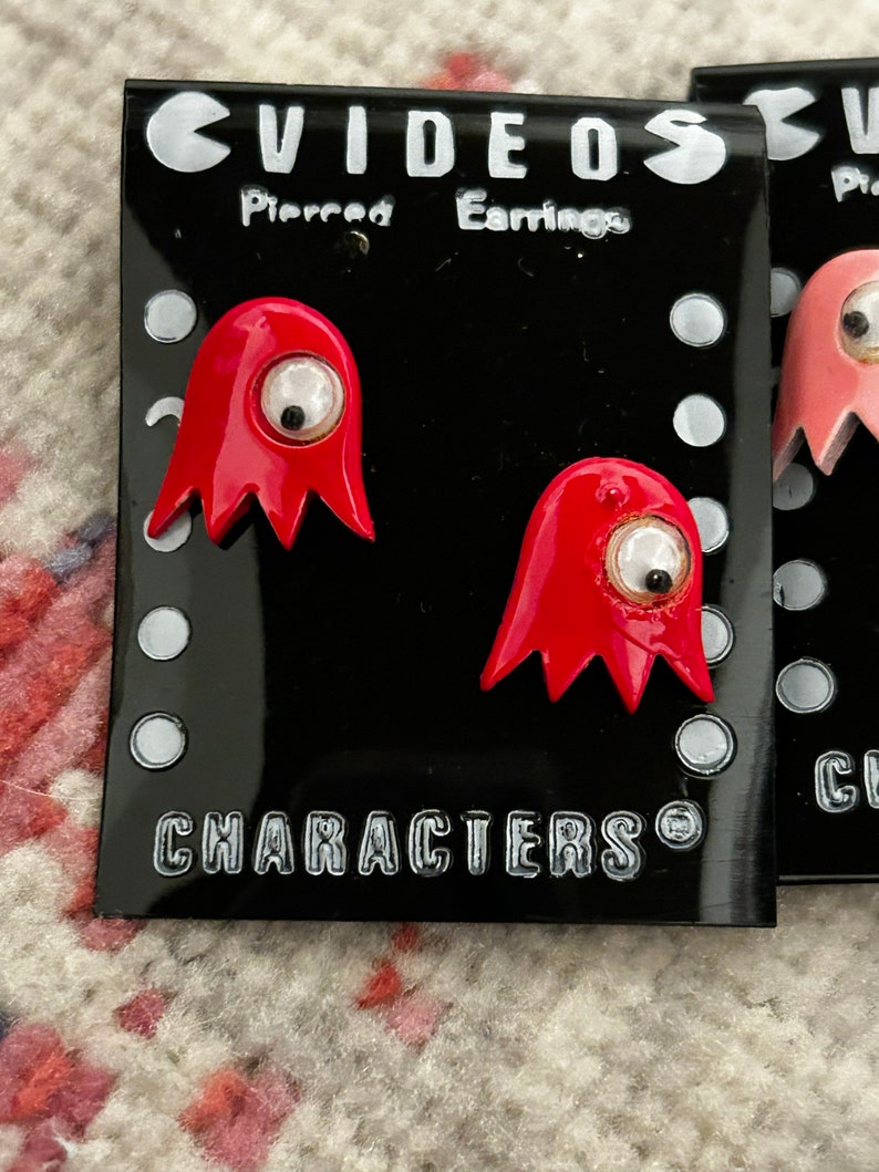 Pac Man and Ghost Stud Earrings Enamel With Googly Eyes 1990s - Etsy