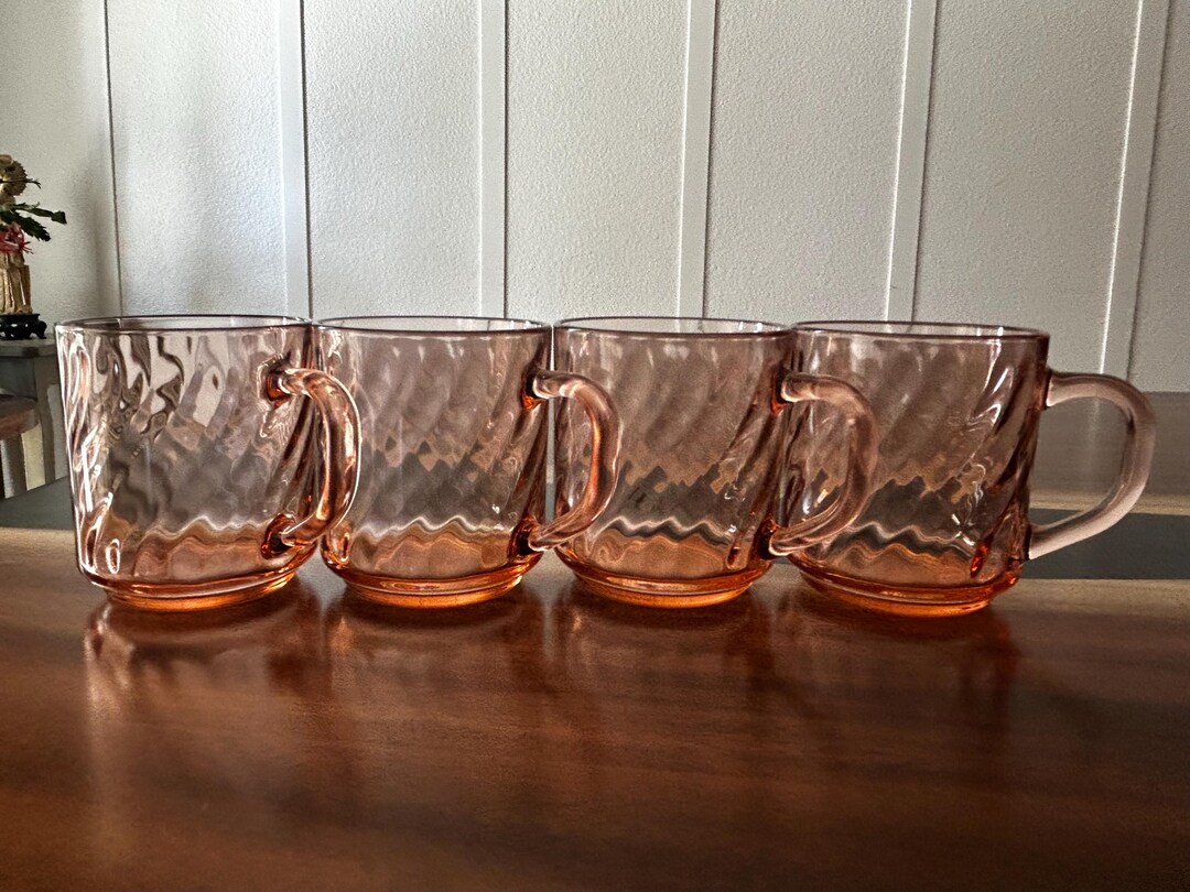 Vintage Arcoroc France Pink Swirl Mugs "rosaline" Set of 4, 12oz - Etsy
