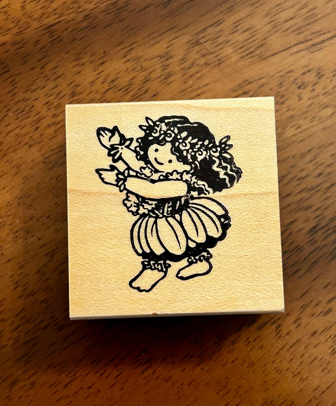 Vintage Wood Block Rubber Stamp Unused Little Hula Girl Mari & Me Brand ...