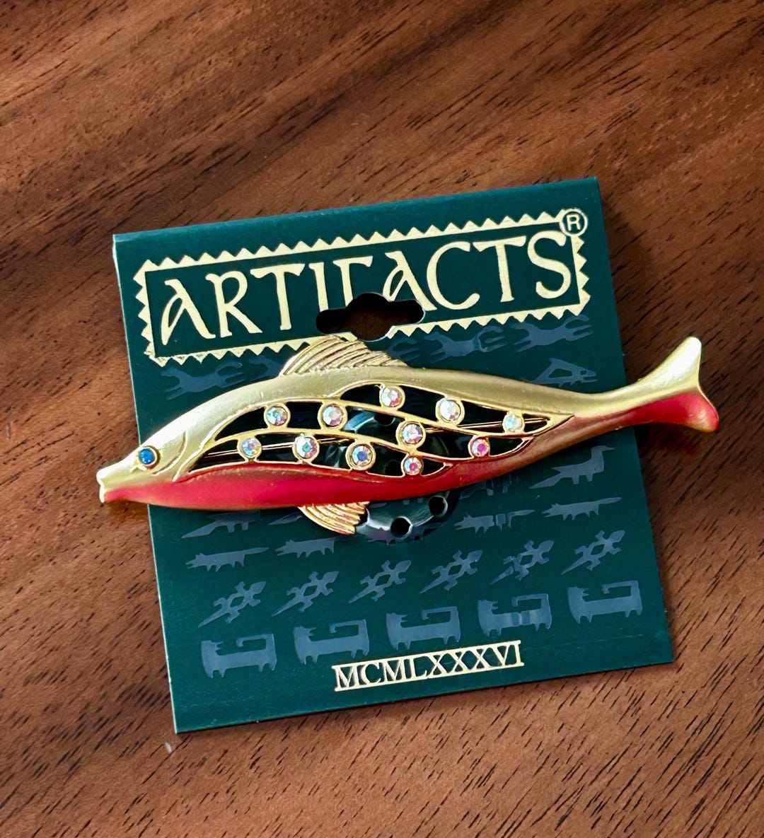 Vintage Fish Brooch Gold Tone With Aurora Borealis, Austrian Crystals ...