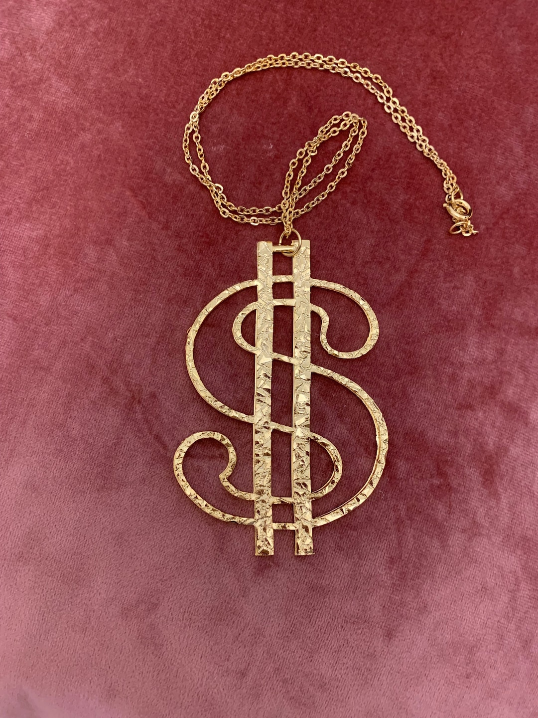 Dollar Sign Bling Necklace Oversized Pendant Gold Tone 24 In. Chain ...