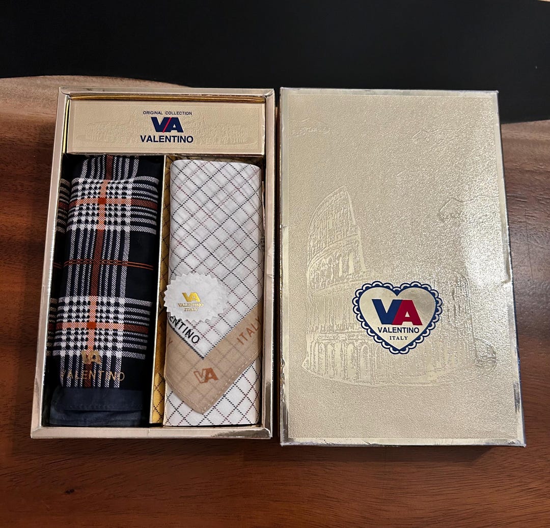Rare Vintage Mens Handkerchief Set Valentino, Italy in Original Box ...