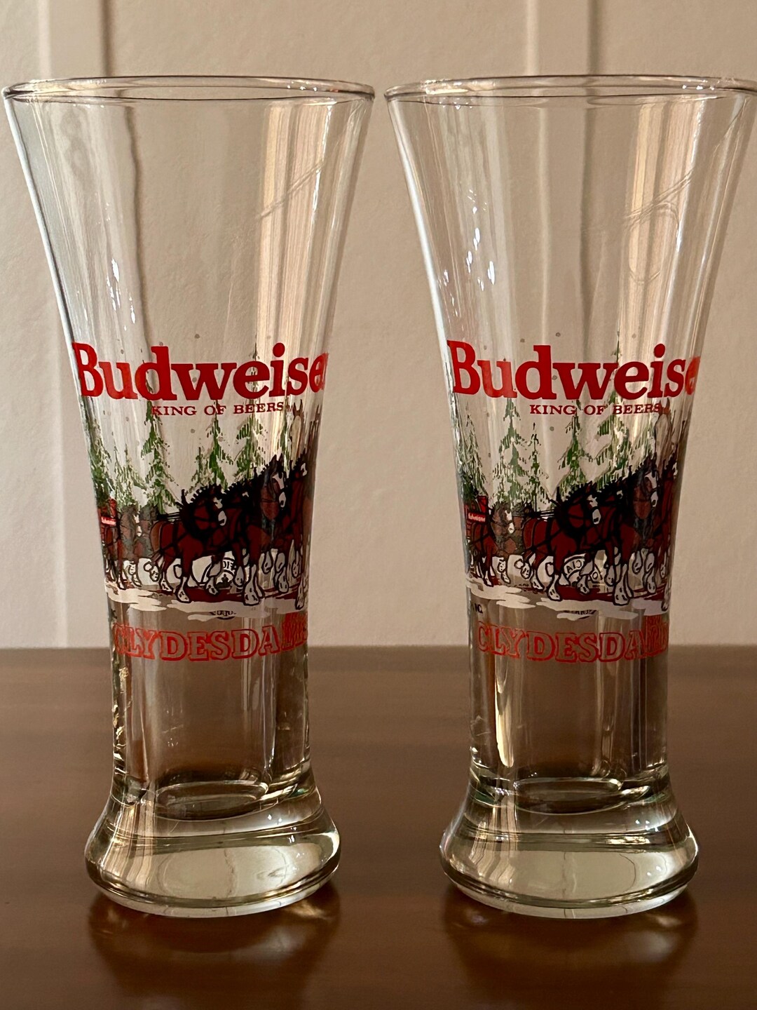 Vintage Beer Pilsner Glasses Budweiser Clydesdales 1989 Includes 2, 12 ...