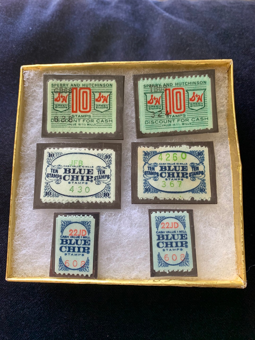 Vintage Blue Chip and S&H Stamp Handmade Refrigerator Magnets Set of ...