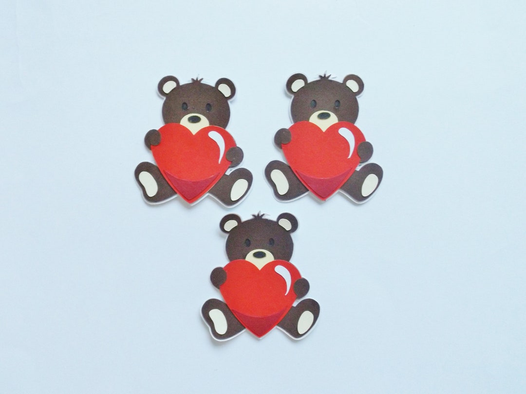 Love Heart Teddy Bears Papercraft Embellishments Cute Bear Scrapbook ...