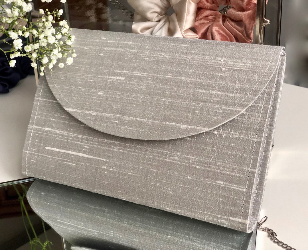 Silver Grey, Silk Clutch Bag - Etsy