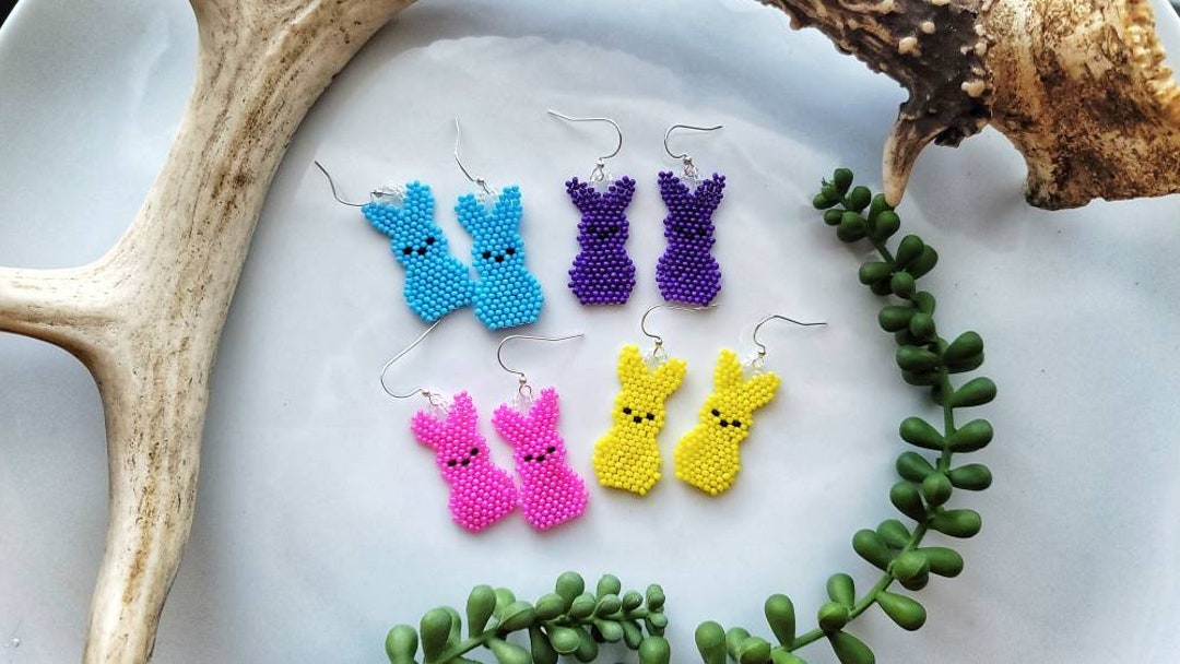 Peep Bunny | Easter | Seed Bead Earrings - Etsy