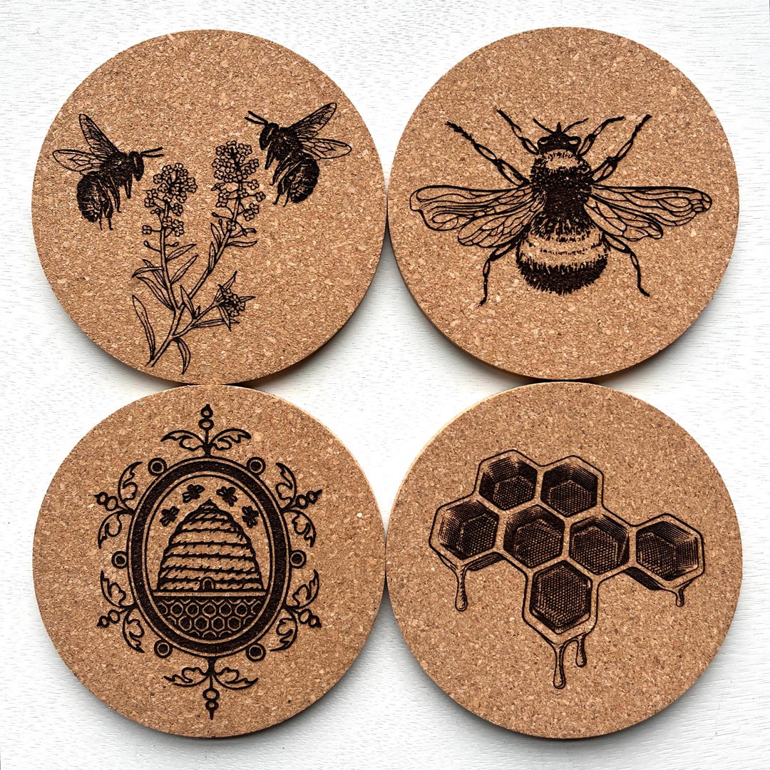 Bee Coasters Set of 4 Honey Bee Honeycomb Bumble Bee Lover Gift 4" Cute ...
